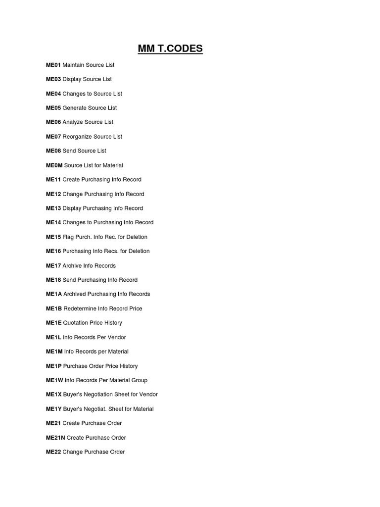 Sap Im Transaction Codes With Explanations | PDF | Supply Chain ...