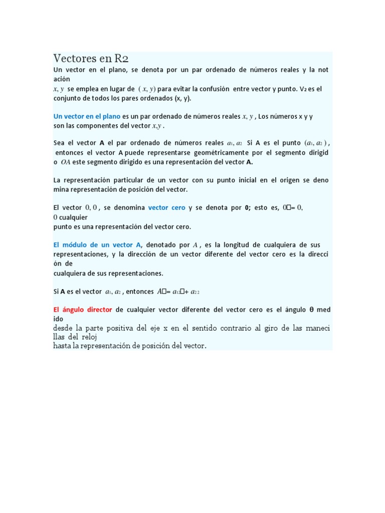 Vectores en el plano R2: Definición y Propiedades | PDF | Vector ...