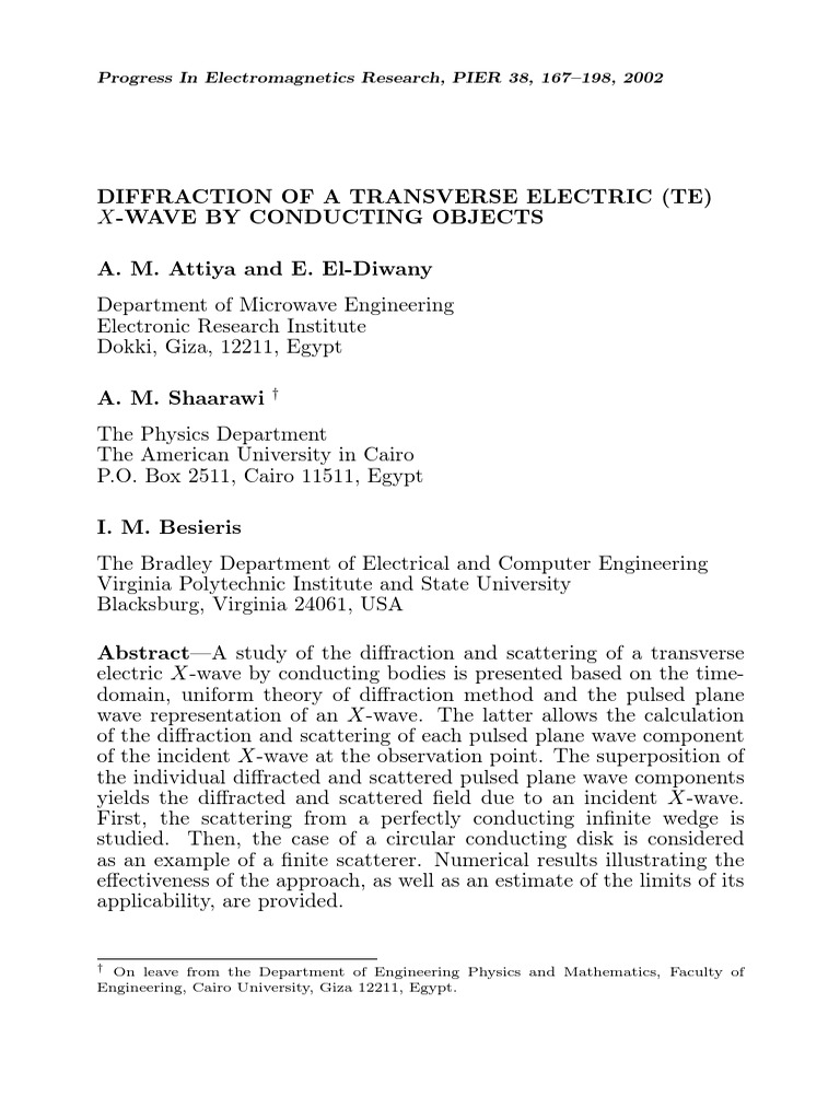 Diffraction of A Transverse Electric (Te) : X-Wave by Conducting ...
