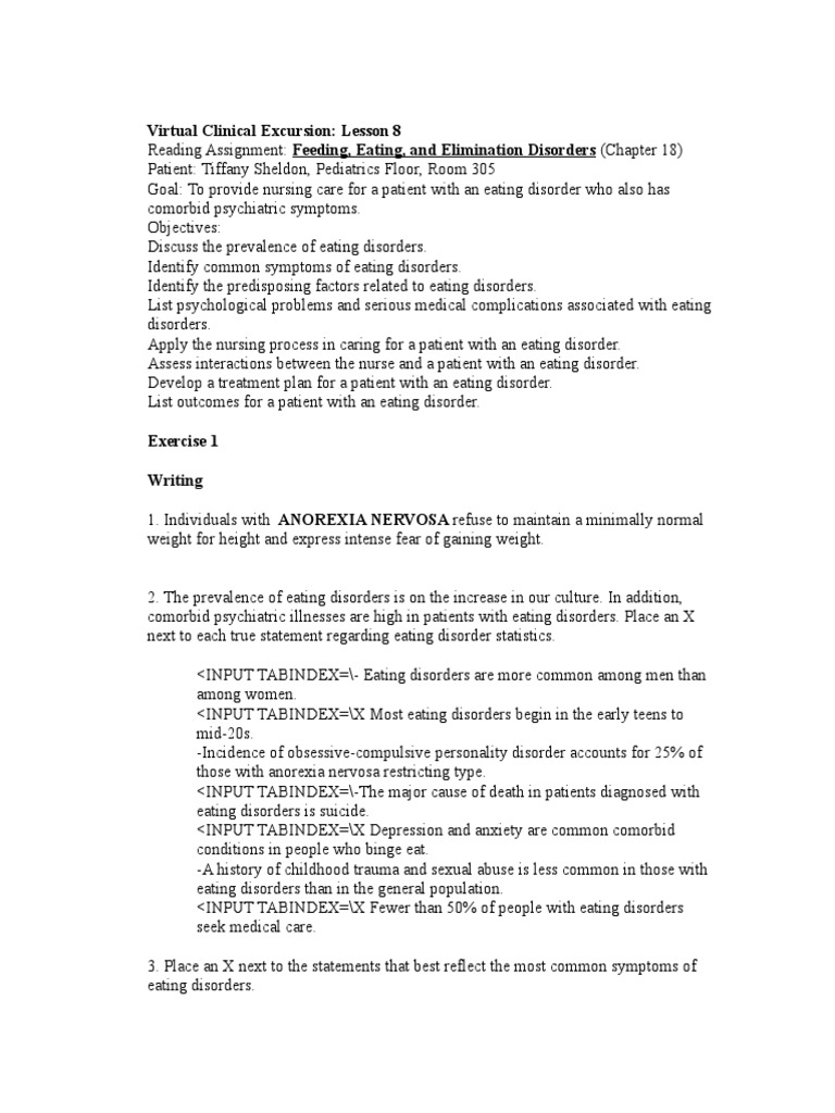 Lesson 10 - Exercise 1 - Eating Disorders | PDF | Eating Disorder ...