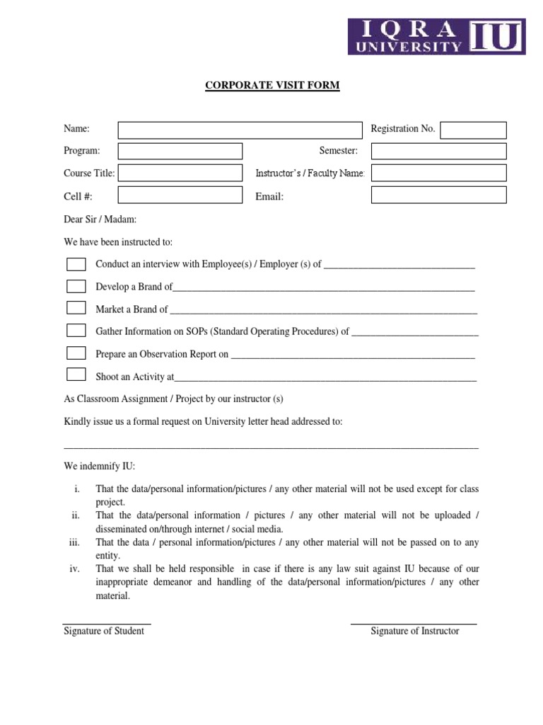 Cell #: Email:: Corporate Visit Form | PDF