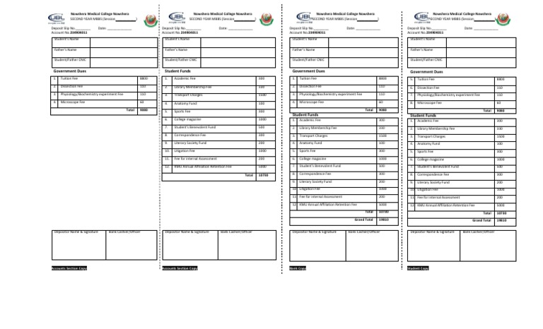 SECOND Year Challan Slip For Nowshera Medical College Student Admission ...