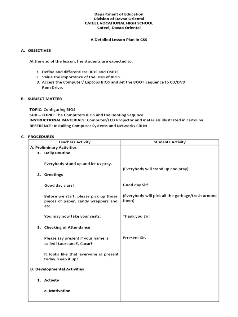 A Detailed Lesson Plan in CSS 10 | PDF | Bios | Booting