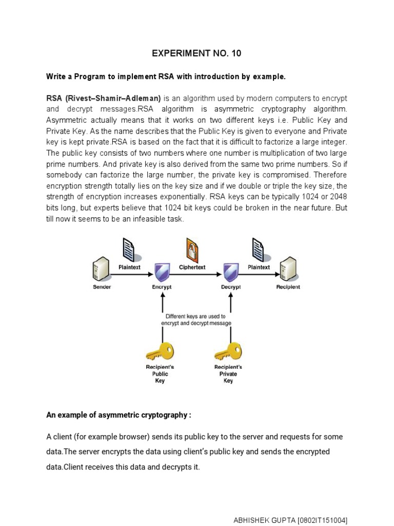Experiment No. 10: Write A Program To Implement RSA With Introduction by Example | PDF | Public ...