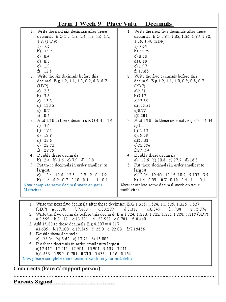 Maths HWK Term 1 wk9 2019 | PDF | Teaching Mathematics | Division (Mathematics)
