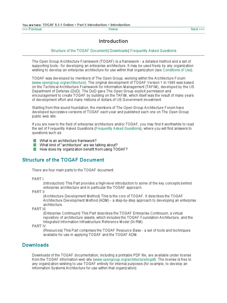 Structure of The TOGAF Document Downloads Frequently Asked Questions ...