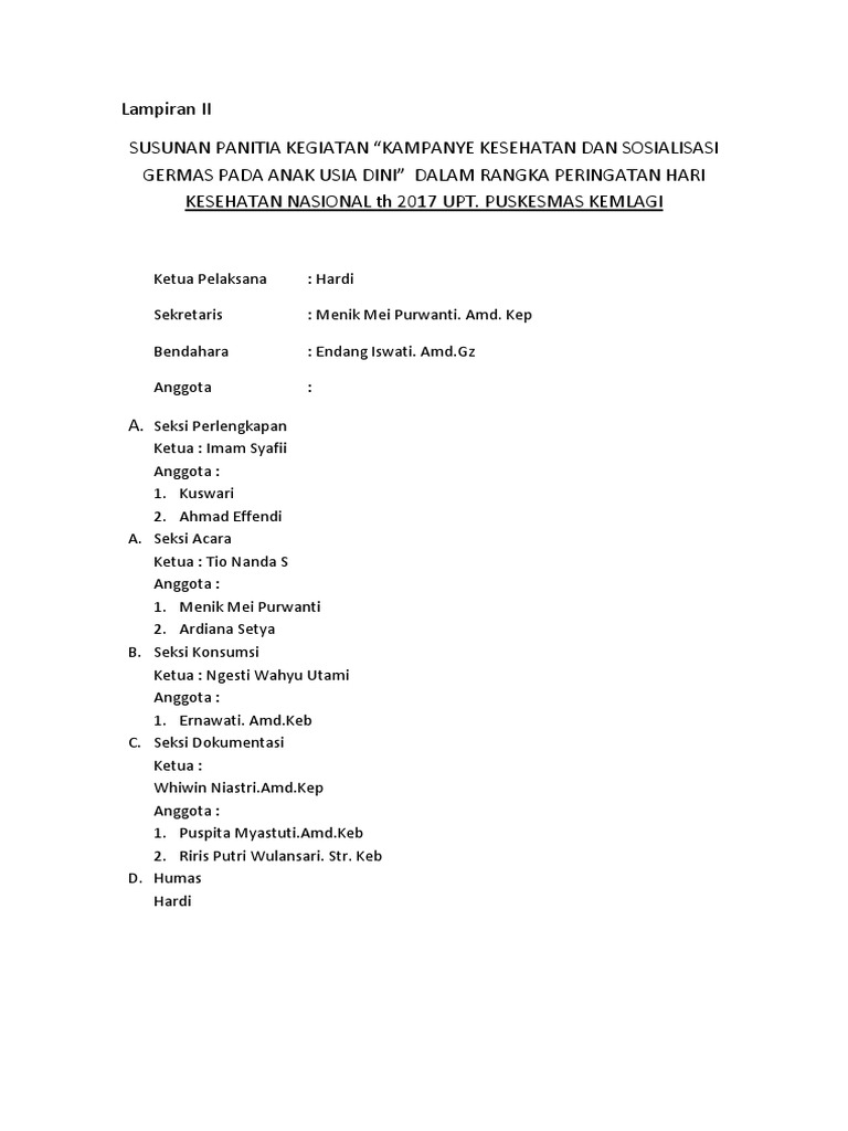 SUSUNAN PANITIA KEGIATAN Kampanye Germas Cop | PDF
