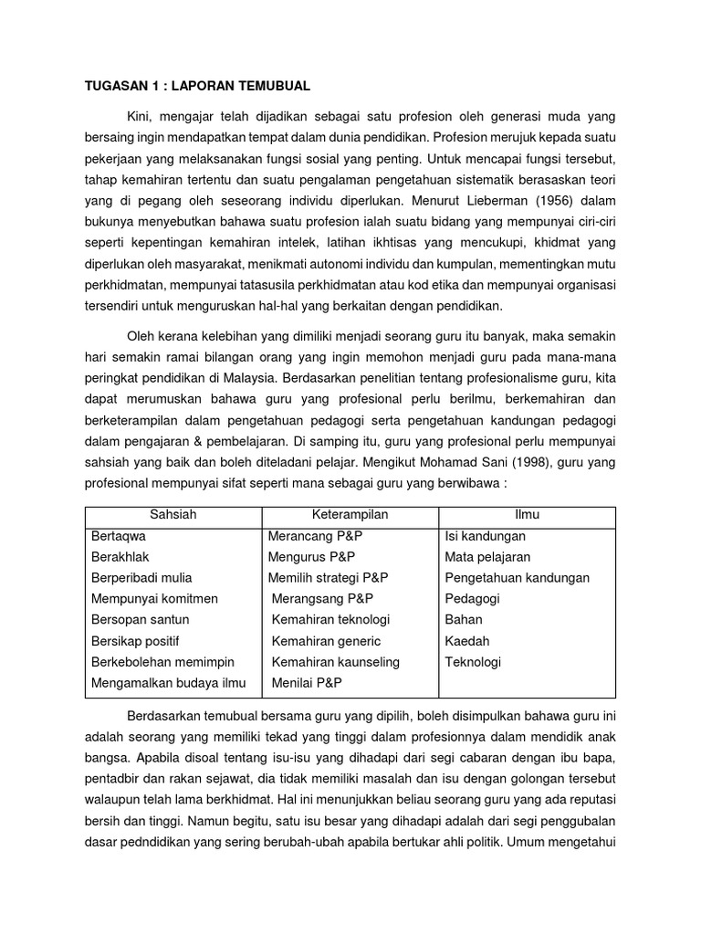 Tugasan 1 Laporan Temubual | PDF