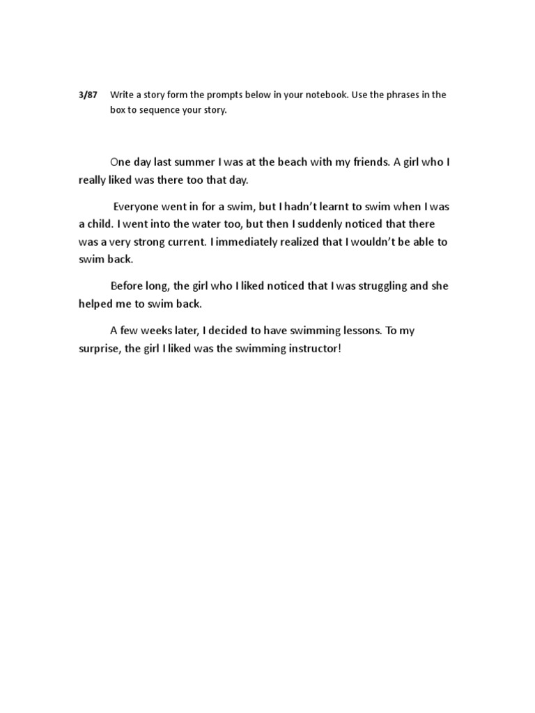 Write A Story Form The Prompts Below in Your Notebook. Use The Phrases ...