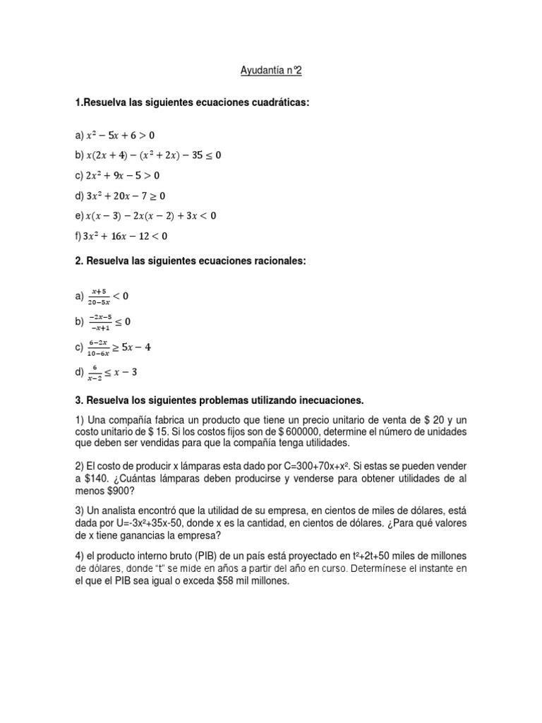 5 Problemas Sobre Inecuaciones Lineales y Cuadraticas | PDF