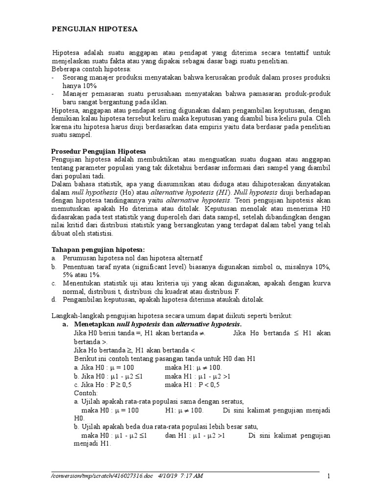 Panduan Lengkap Pengujian Hipotesis | PDF