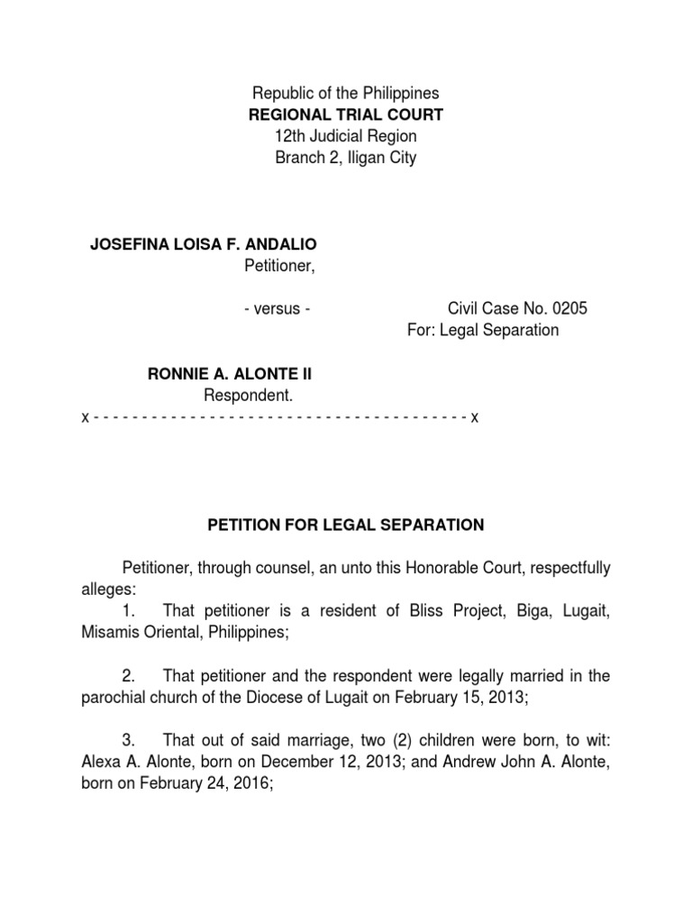 Petition For Legal Separation | PDF | Virtue | Public Law