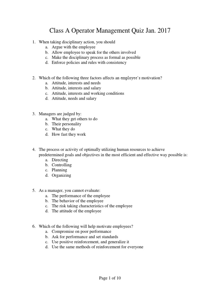 Management Quiz 1 | PDF | Leadership | Attitude (Psychology)