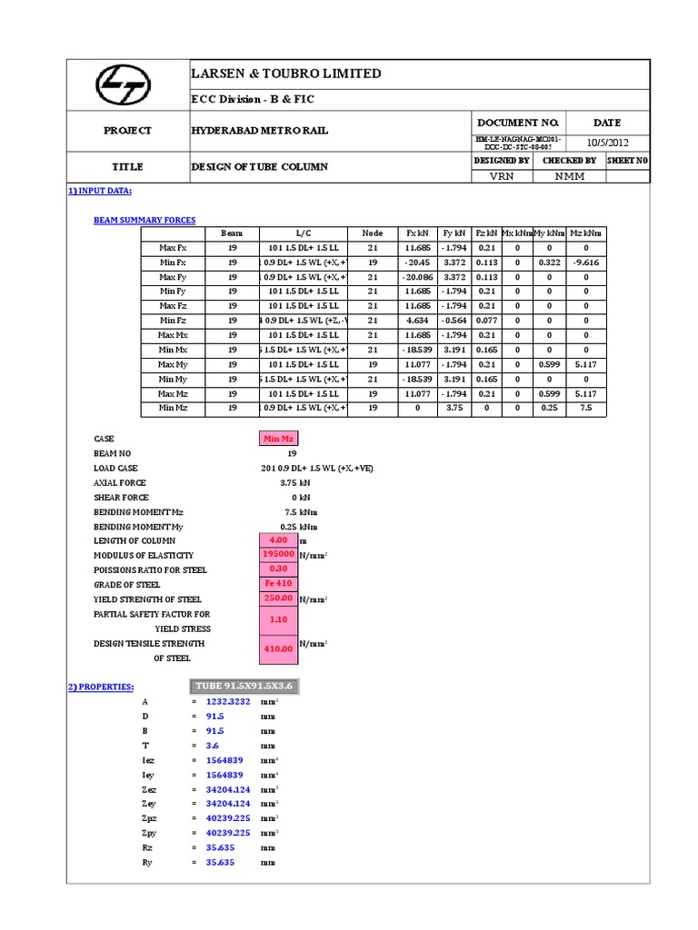 Hyderabad Metro Rail Tube Column Design | PDF | Bending | Deformation ...