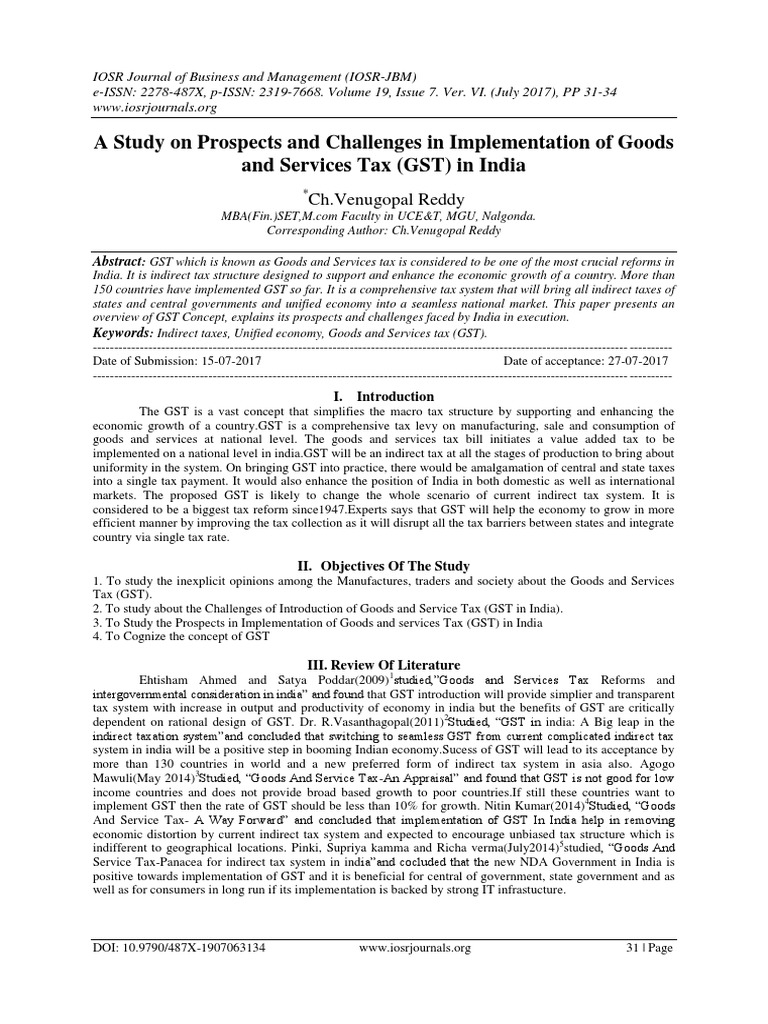 A Study On Prospects and Challenges in Implementation of Goods and ...