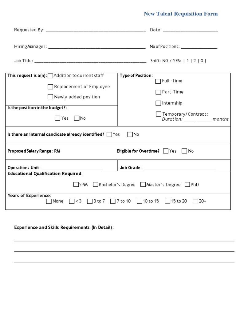 New Talent Requisition Form | PDF | Educational Stages | Employment