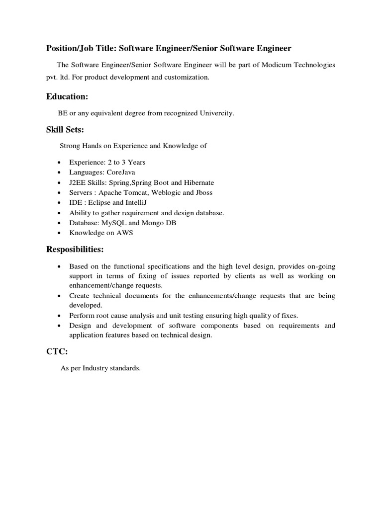 Position/Job Title: Software Engineer/Senior Software Engineer | PDF