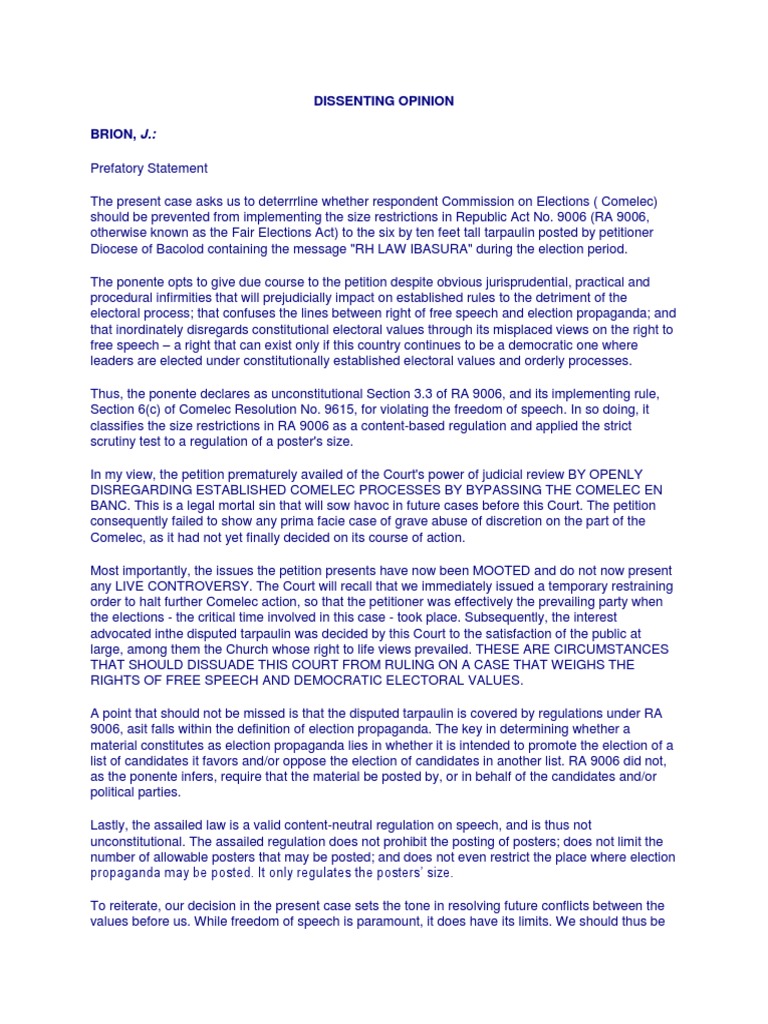 Dissenting Opinion Brion, J. | PDF | Standing (Law) | Certiorari