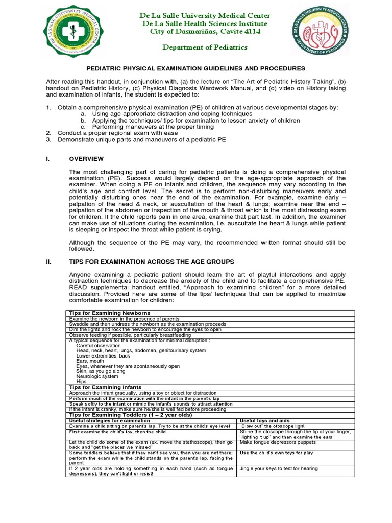 Pediatric Physical Examination Guide | PDF | Medical Specialties | Wellness