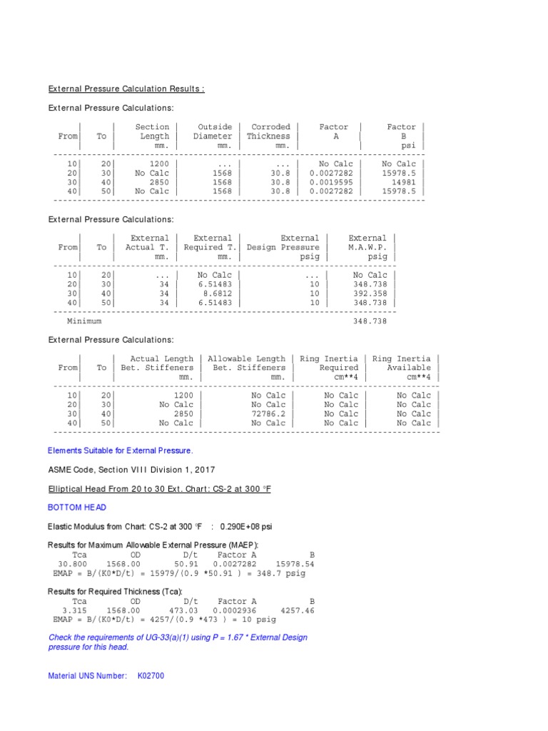 External Pressure Calculation Results: External Pressure Calculations ...