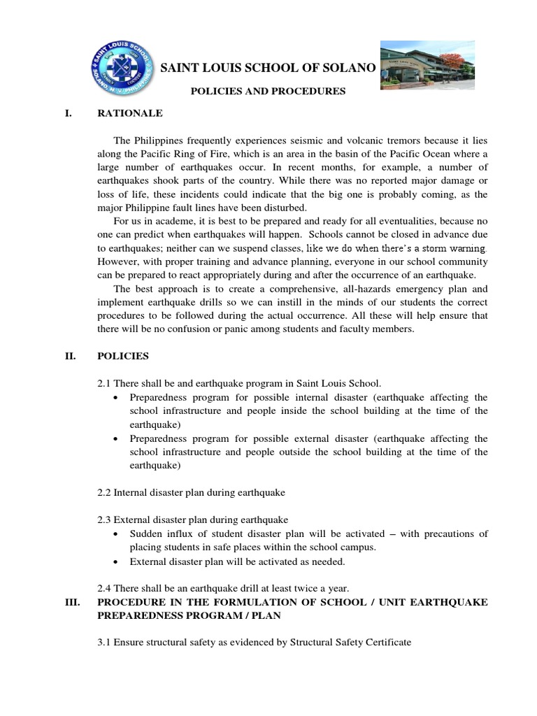 Earthquake Drill Contingency Plan | PDF | Emergency Evacuation ...