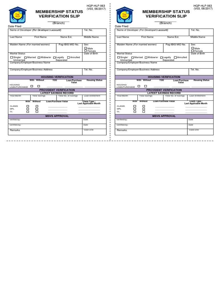 HLF063 MembershipStatusVerificationSlip V03 | PDF | Marriage, Unions ...