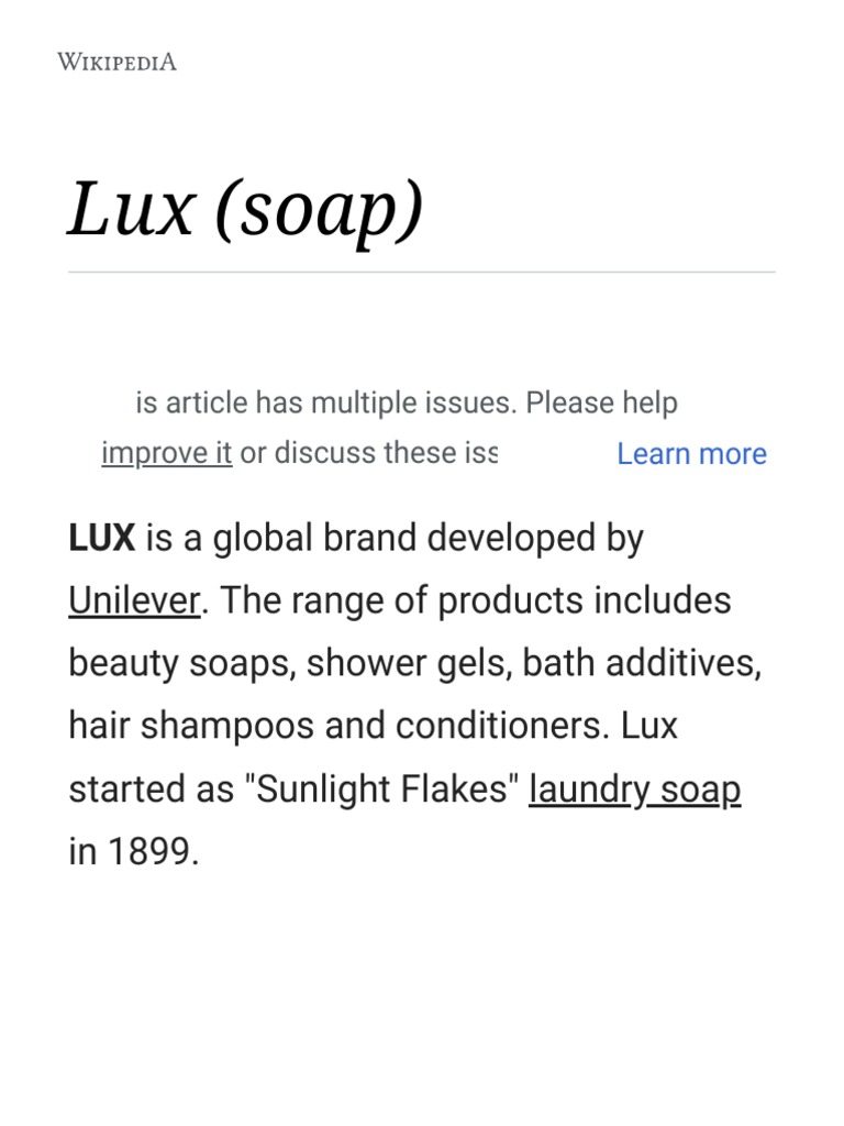 Lux (Soap) - Wikipedia PDF | PDF | Soap | Personal Hygiene Products