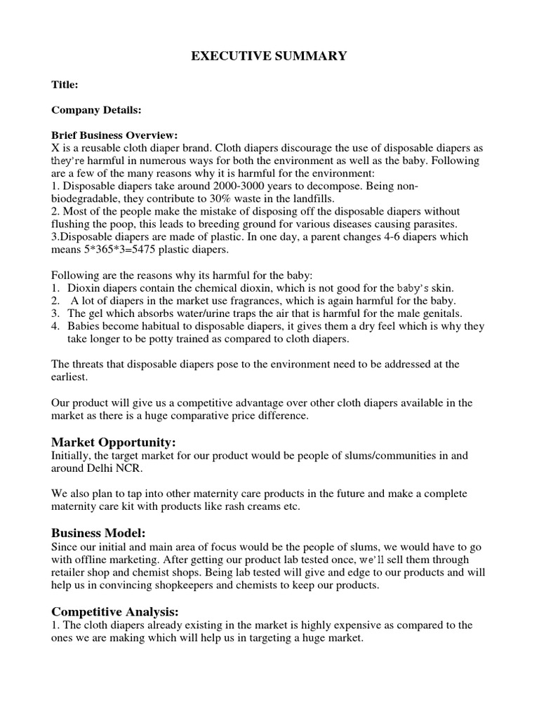 Executive Summary: Title: Company Details: Brief Business Overview ...
