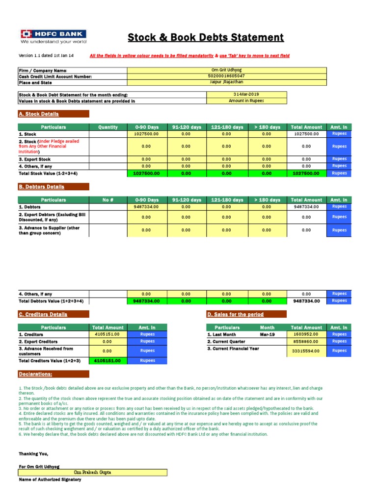 Stock-Statement Format AB | PDF | Debt | Stocks