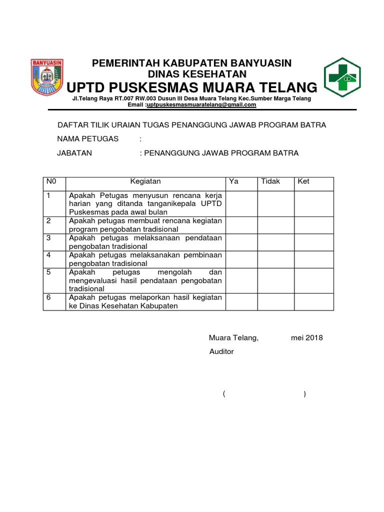 Daftar Tilik Program Batra | PDF