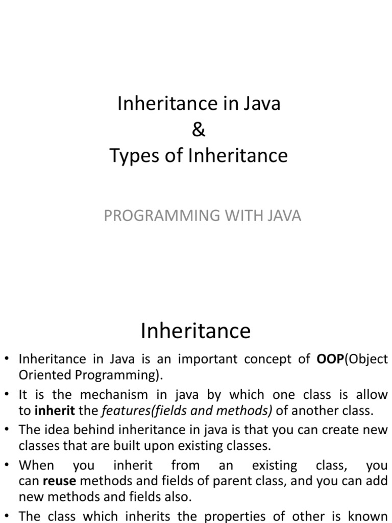 Inheritance In Java Pdf Inheritance Object Oriented Programming 4765