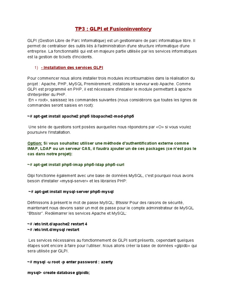 Glpi Et Fusioninventory | PDF | PHP | MySQL