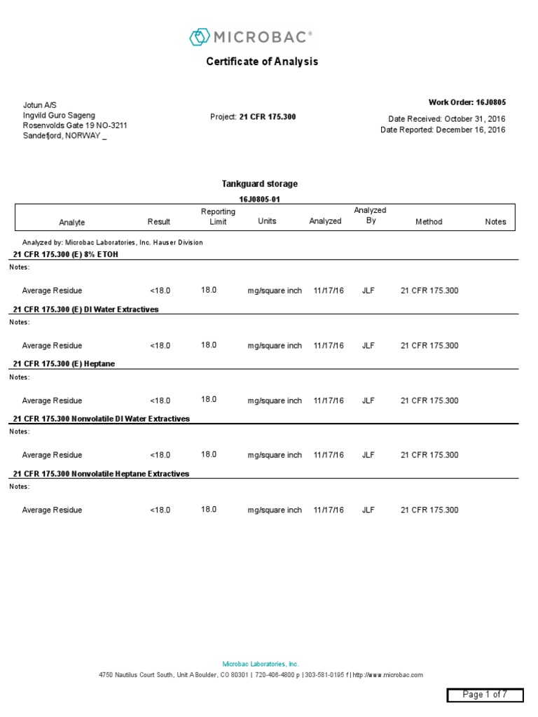 16J0805, Fda 21 CFR 175.000 PDF | PDF | Parts Per Notation | Chemistry