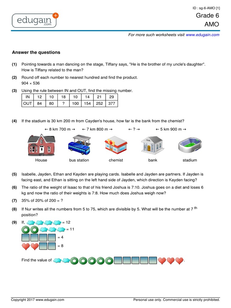 AMO Problems - Grade 6 (Week 4) | PDF | Teaching Mathematics