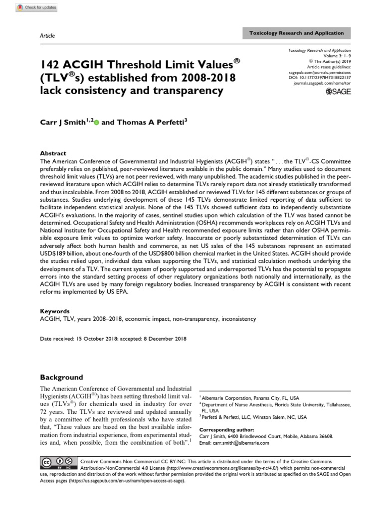 142 ACGIH Threshold Limit Values (TLV S) Established From 2008-2018 ...