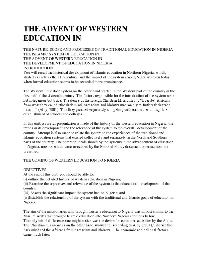 The Advent of Western Education | PDF | Schools | Nigeria