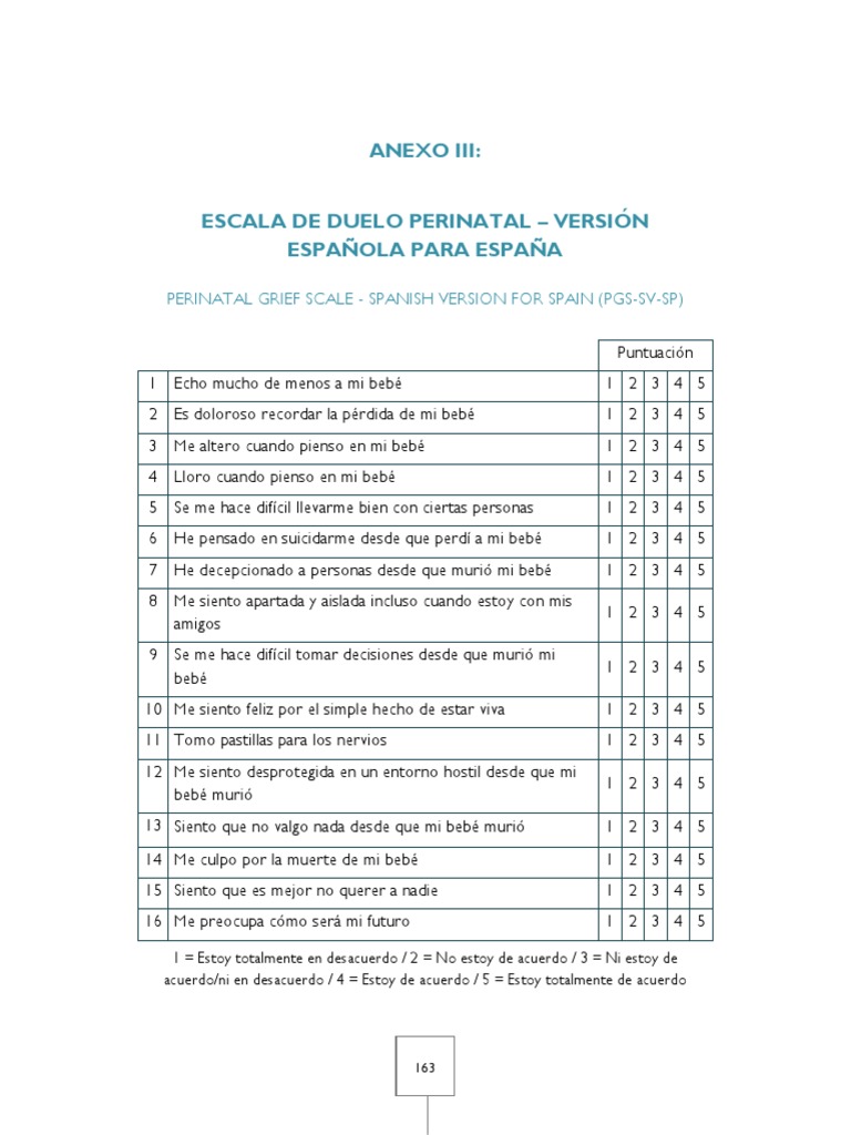 Perinatal Grief Scale Spanish Version For Spain PDF | PDF | Dolor ...