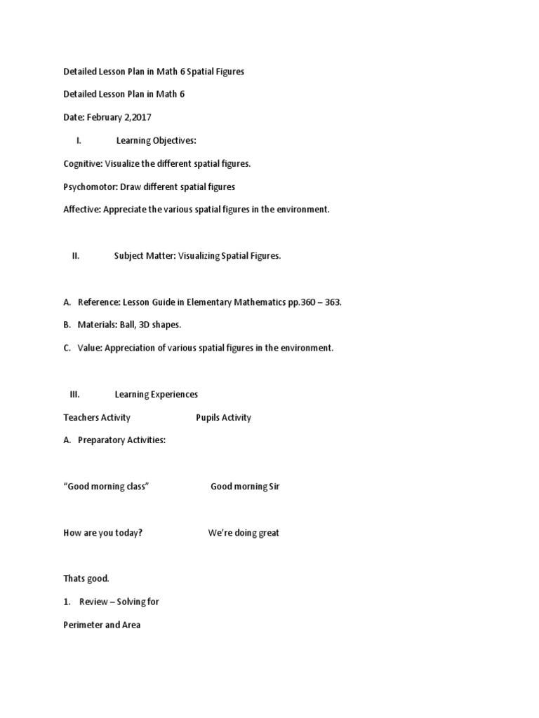 Grade 6 Lesson Plan: Spatial Figures | PDF | Lesson Plan | Shape