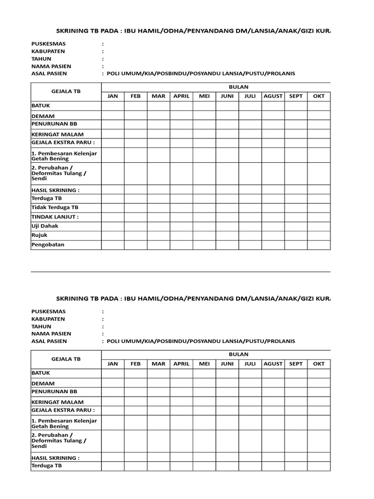 Form Skrining TB | PDF | Pengembangan Diri | Kesehatan Holistik