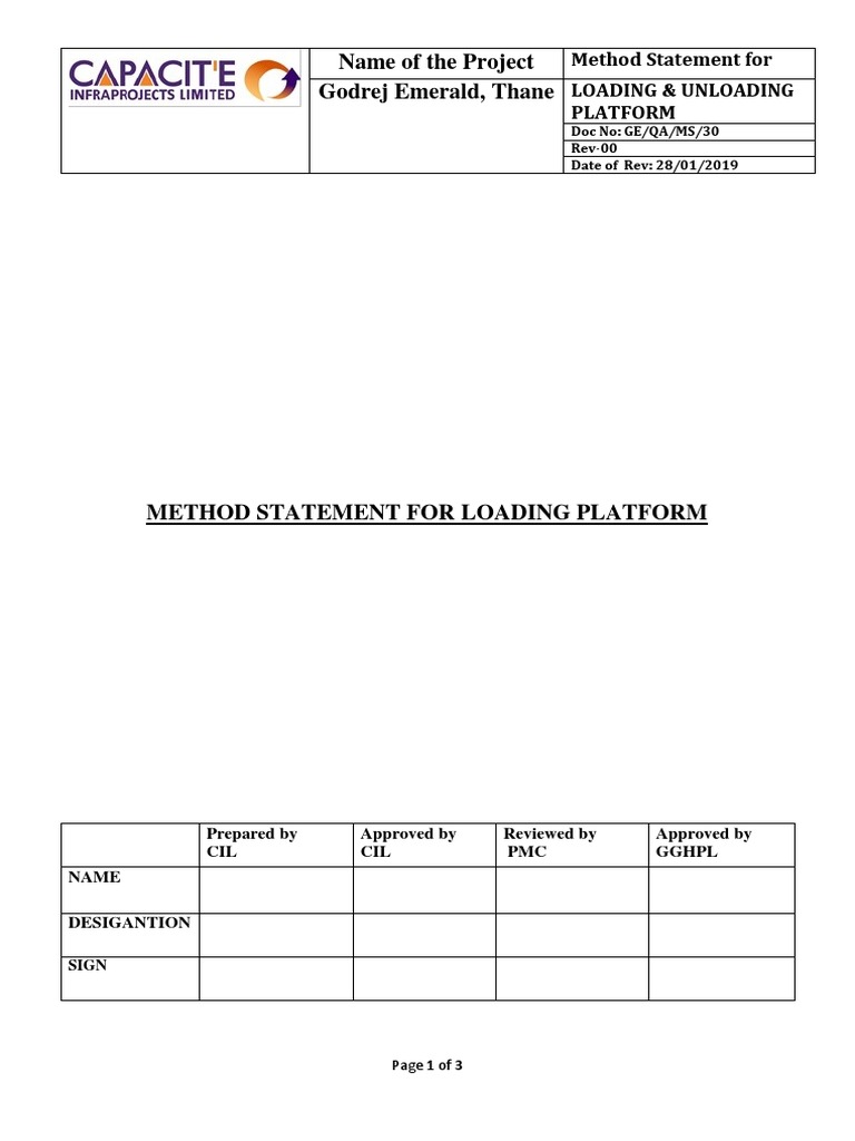 30) Method Statement For Loading & Unloading Platform | PDF | Scaffolding | Industrial Processes