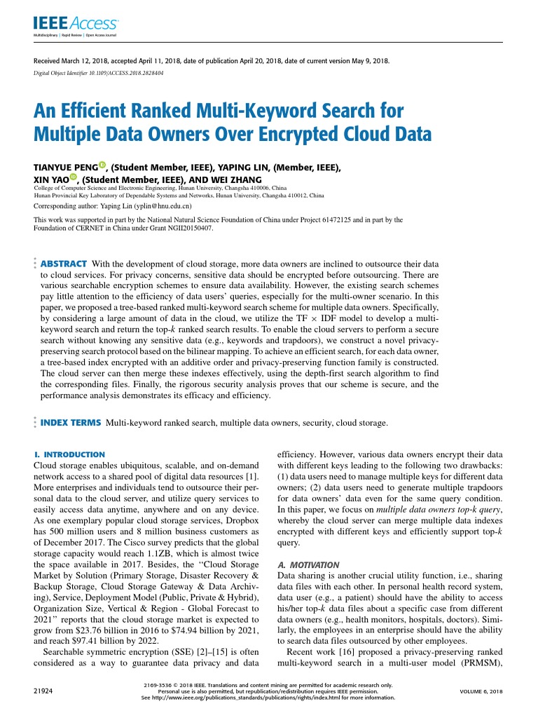 An Efficient Ranked Multi-Keyword Search For Multiple Data Owners Over Encrypted Cloud Data ...