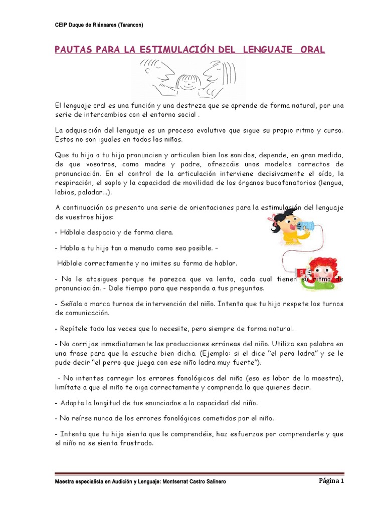Pautas para Padres +ESTIMULACIÓN+DEL+LENGUAJE | PDF | Aquisición de ...