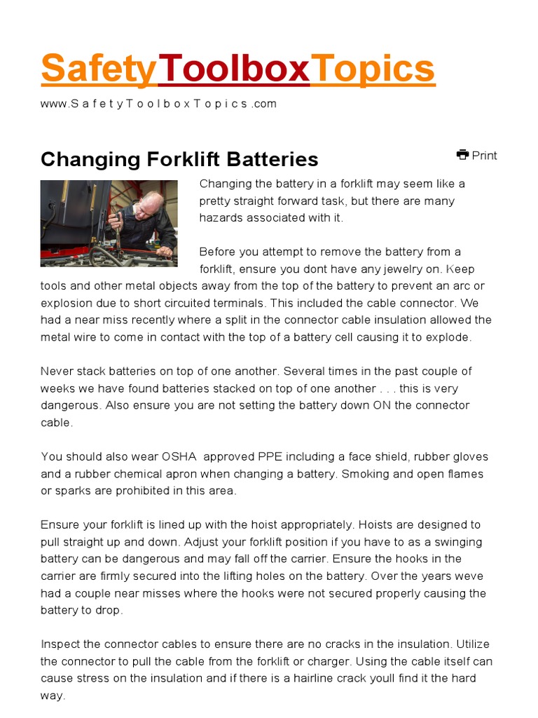 Changing Forklift Batteries | PDF | Forklift | Electrical Connector