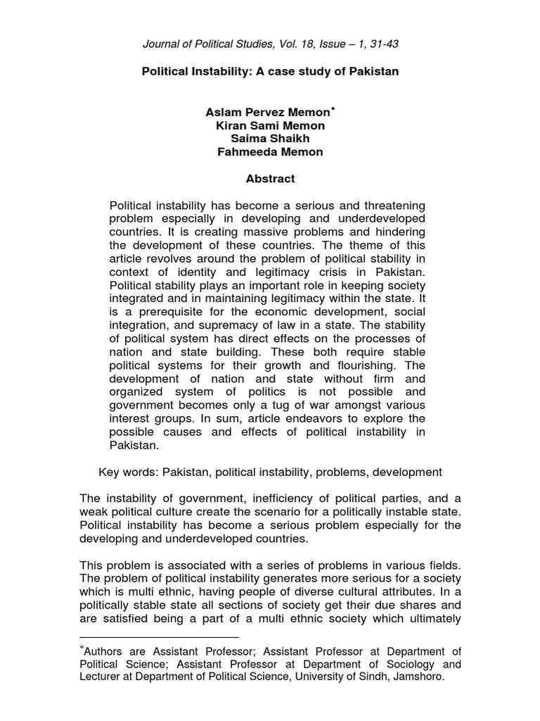 Political Instability in Pakistan: Causes and Effects | PDF | Failed ...