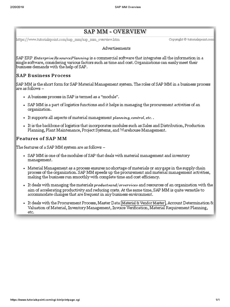 Sap MM - Overview Sap MM - Overview | PDF