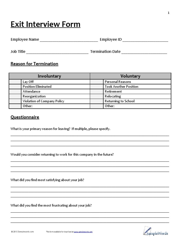 Exit Interview Form | PDF | Layoff | Employee Relations