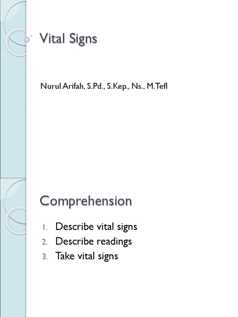 Vital Signs: Nurul Arifah, S.PD., S.Kep., NS., M.Tefl | PDF | Wellness