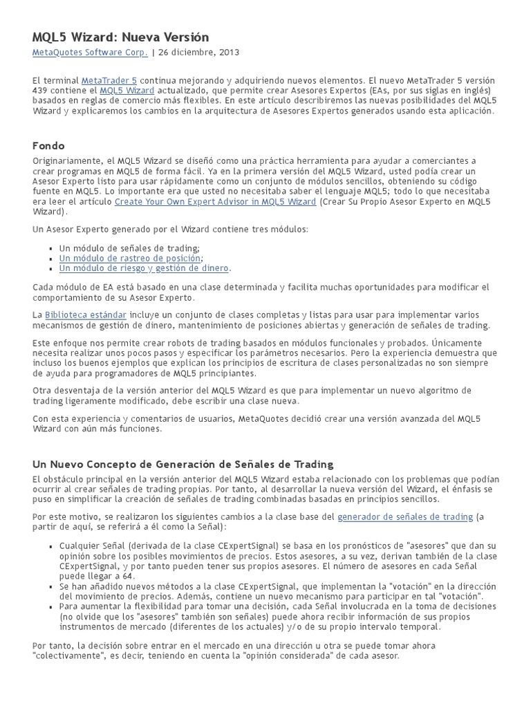 MQL5 Wizard: Mejoras y Nuevas Funciones | PDF | Votación | Programación ...