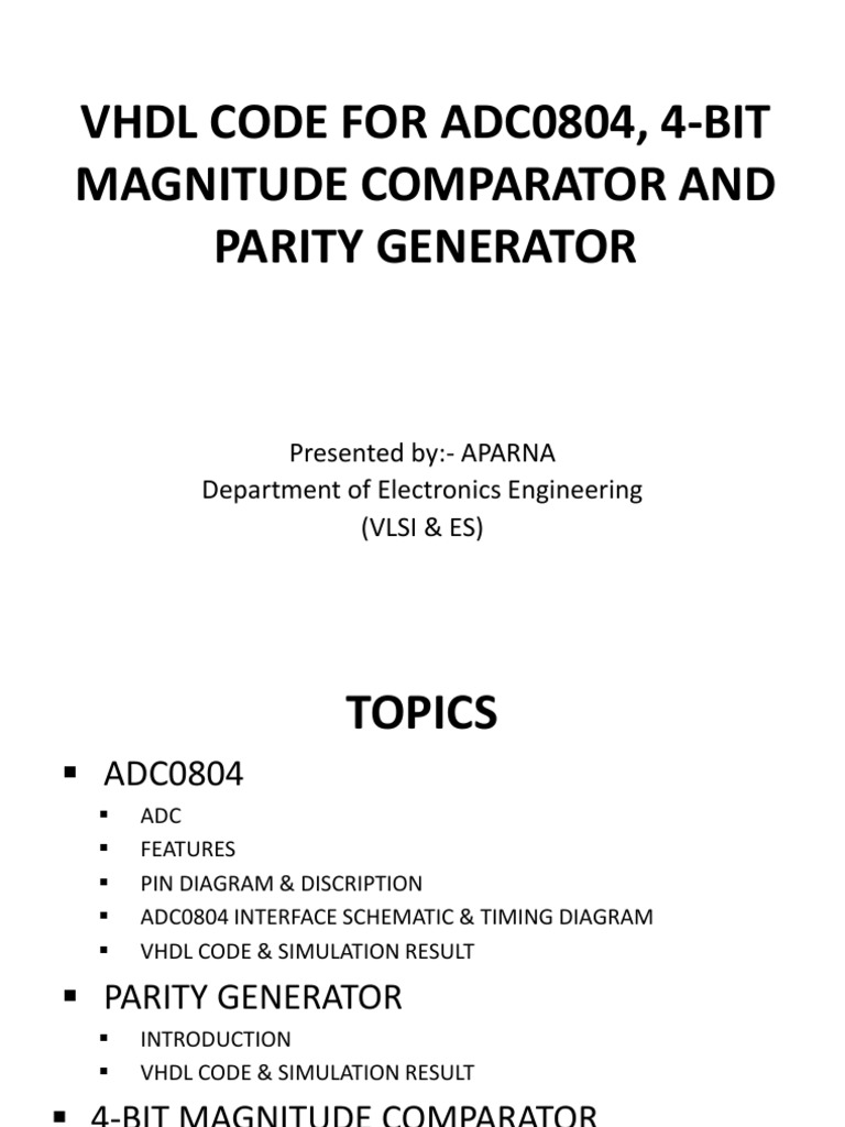 VHDL Code For Adc0804, Comparator and Parity Generator | PDF | Analog ...