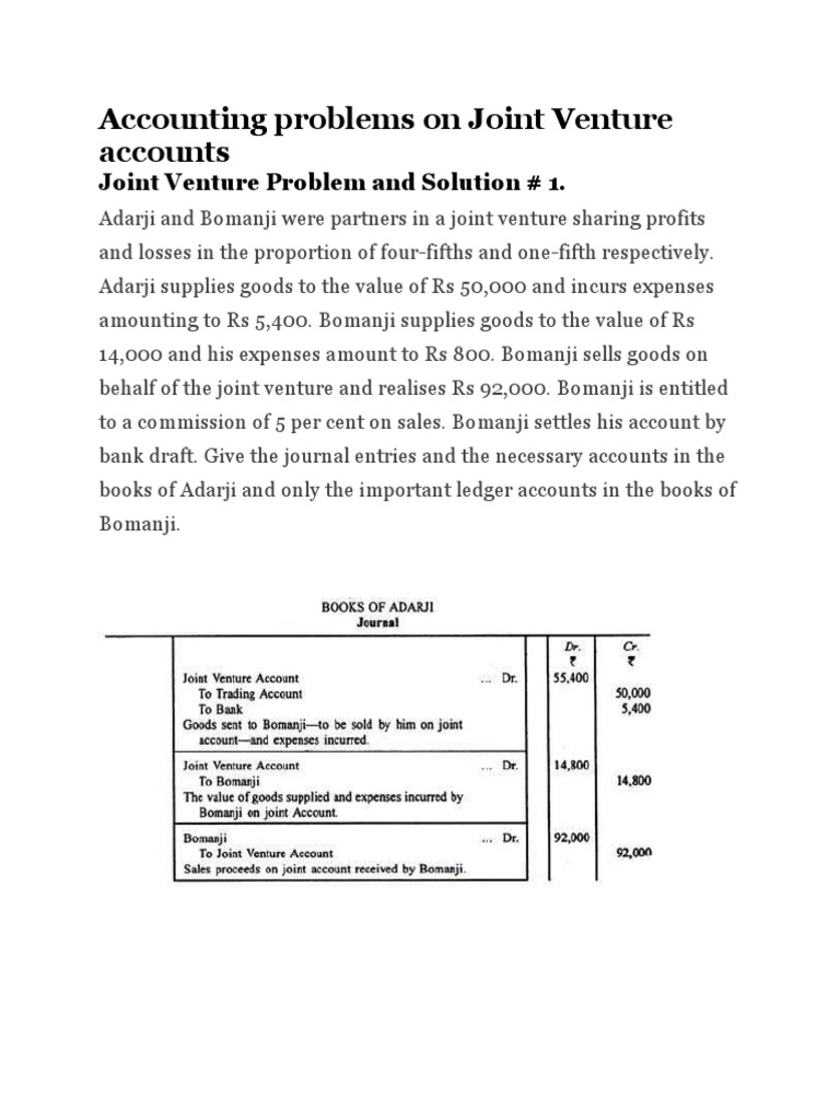 Accounting Problems On Joint Venture Accounts | PDF | Joint Venture ...